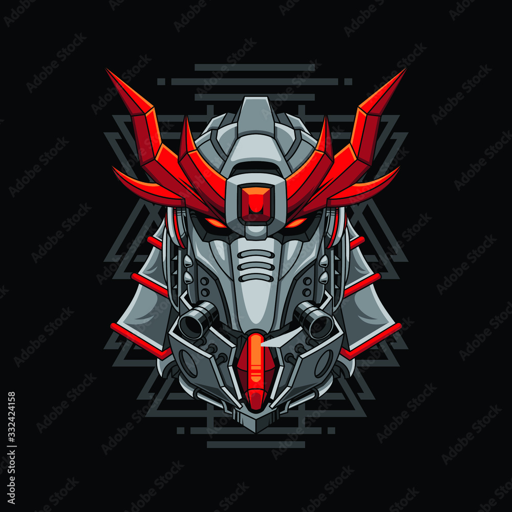 Mecha head samurai with sacred geometry pattern Stock Vector | Adobe Stock