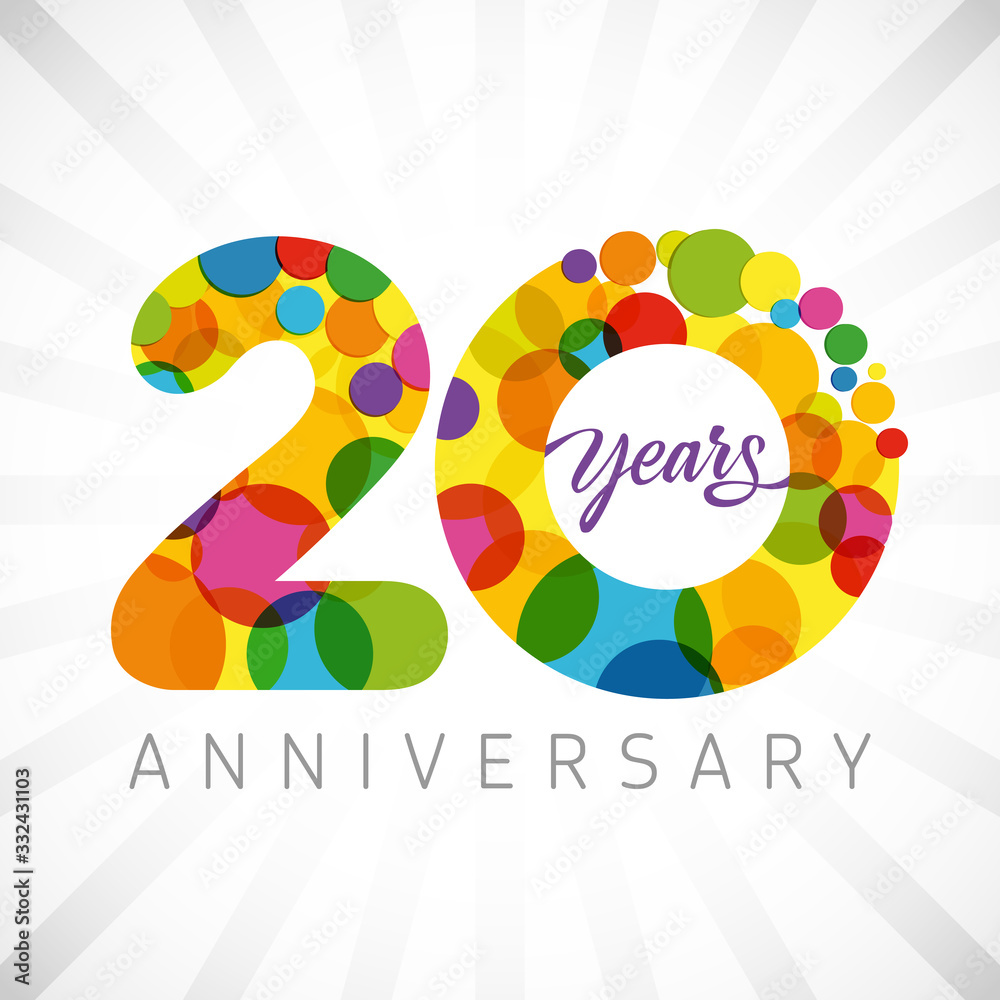 20 Th Anniversary Numbers 20 Years Old Multicolored Congrats Cute 20-th-anniversary-numbers-20-years-old-multicolored-congrats-cute