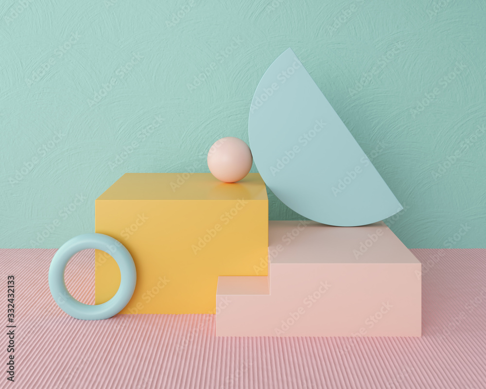 Abstract minimal mock up pastel color Scene, pink geometric shape ...