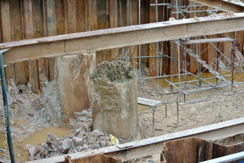 Bore pile cut to level by the construction workers. Next stage is ...