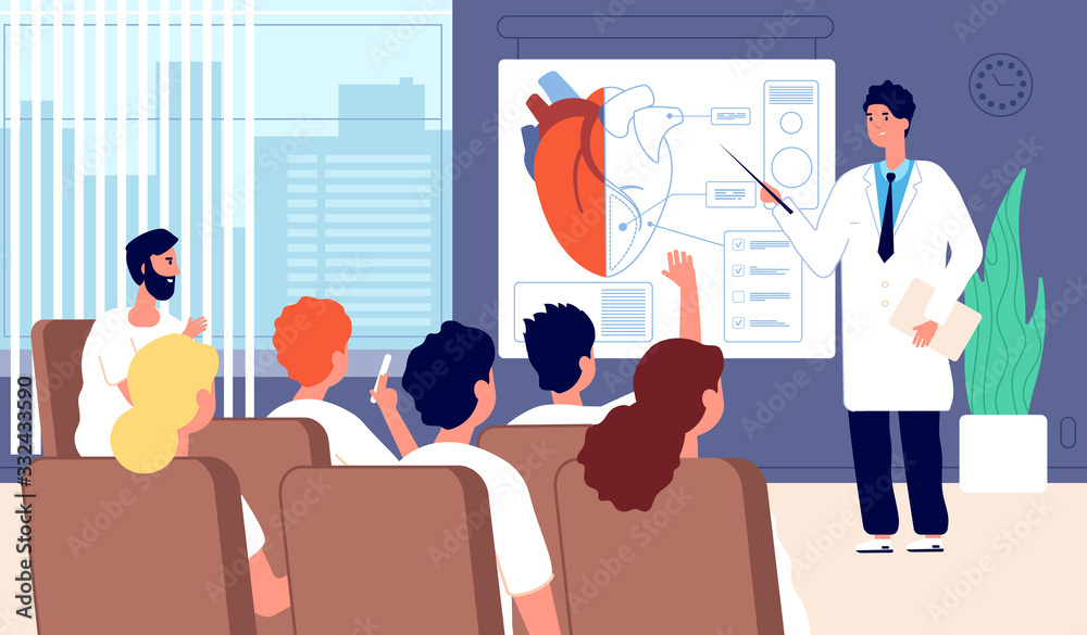 Medical conference. Doctor showing heart, physician training. Lecture ...