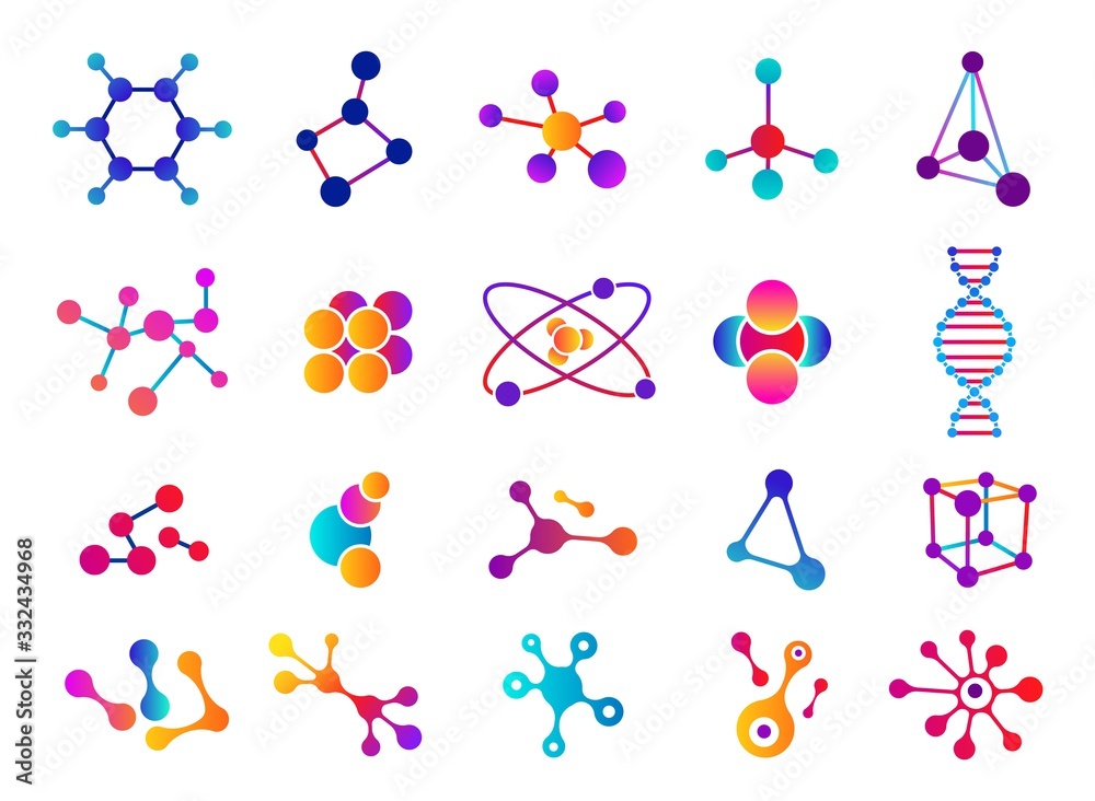 Connected molecules. Biology elements, abstract molecular shapes ...