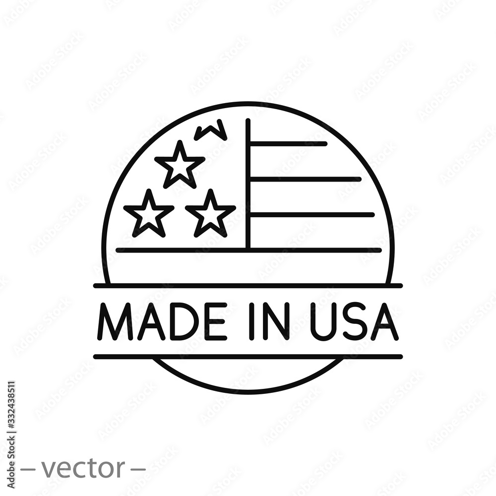 made in usa icon, quality american stamp, label flag manufactured ...