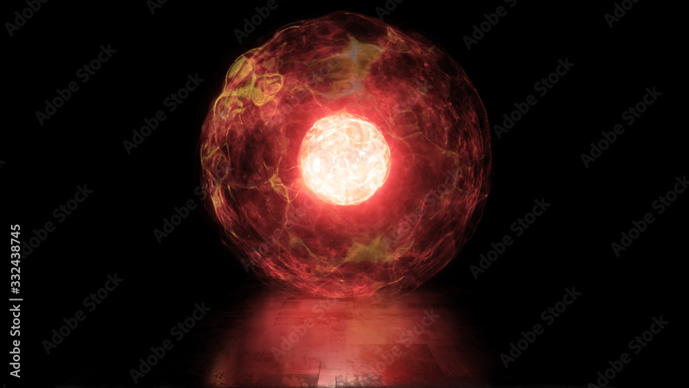 3D rendering ball of energy and plasma in the core of the reactor ...