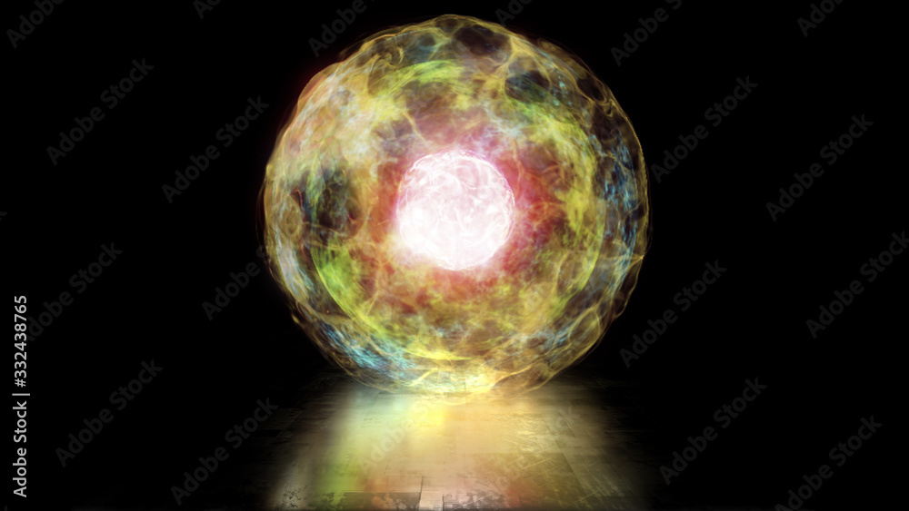 3D rendering ball of energy and plasma in the core of the reactor ...