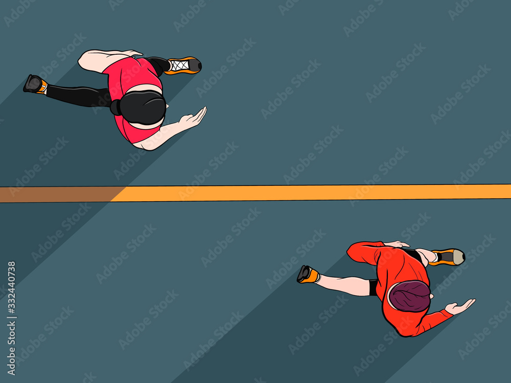 Jogging Illustration in comics style with empty space Two men in ...