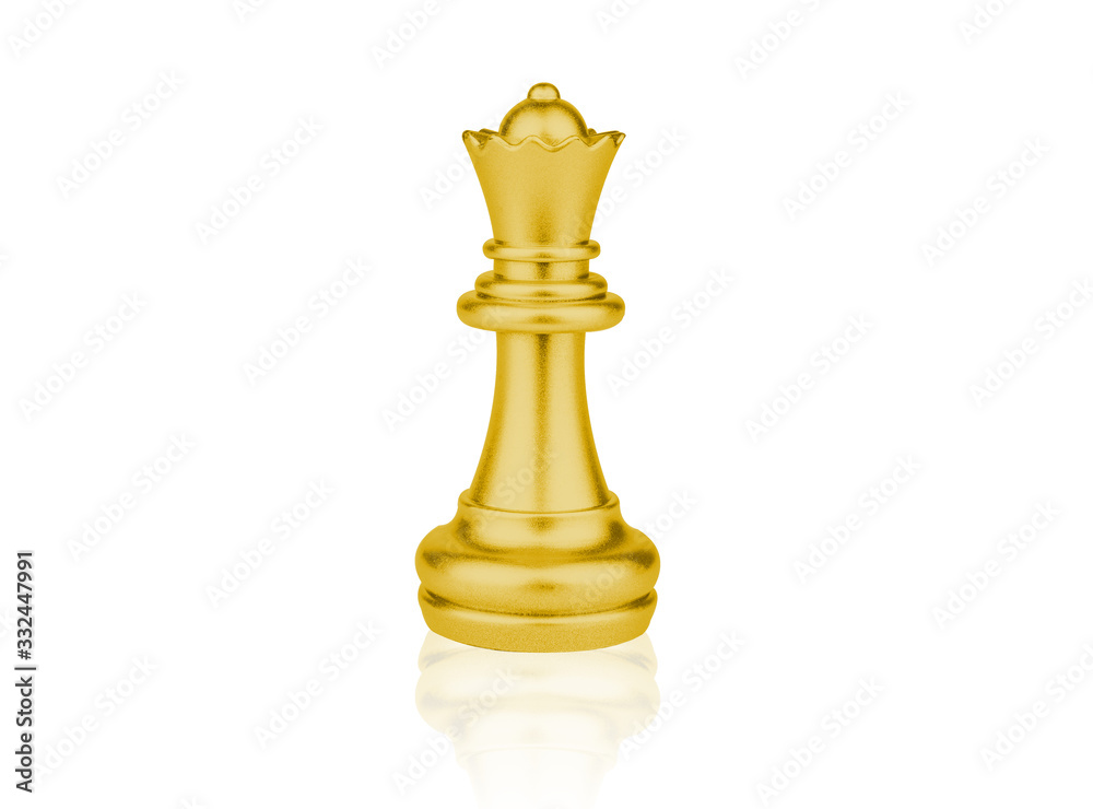 The gold Queen Chess pieces battle isolated on white background with ...