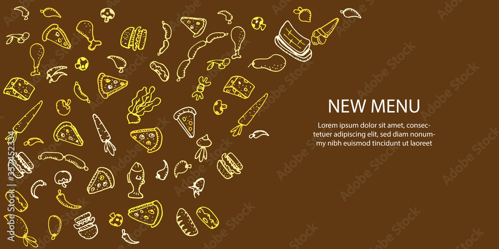 Food doodles on brown background. Vector illustration for menu or food ...