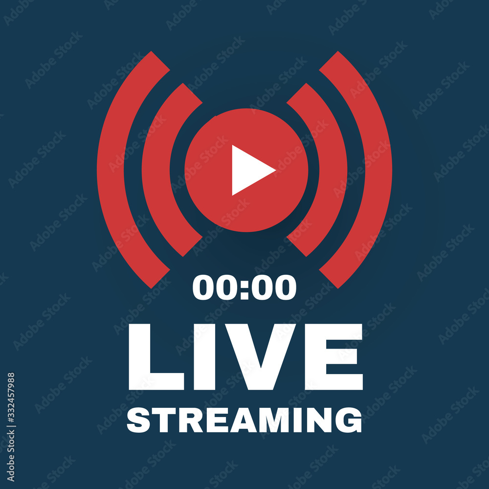 Vetor de Live streaming logo with play button. Online stream sign. Flat ...