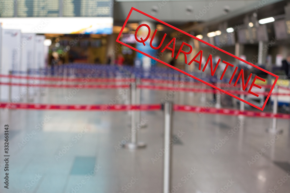 Worldwide coronavirus pandemic. Empty airport, check-in area during ...