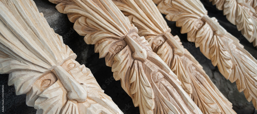 .tourist souvenir markets in Bali. Crafts and rattan and wood close-up ...