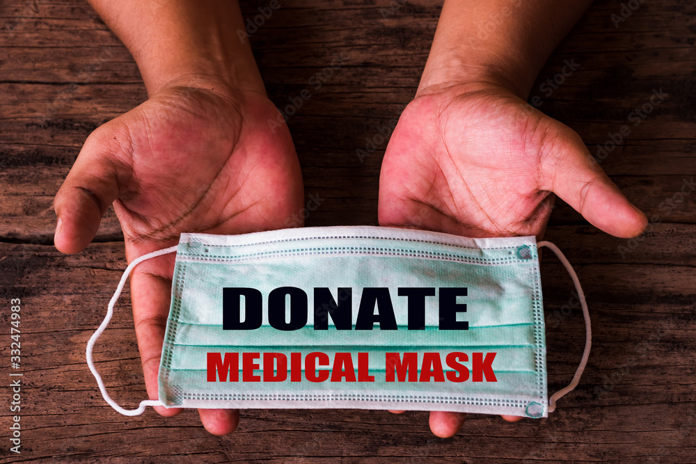 Medical face mask on wooden plank surface. Illustration to invite ...