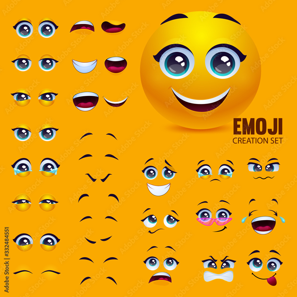 Yellow smiley face emoji character for your scenes template. Emotion ...
