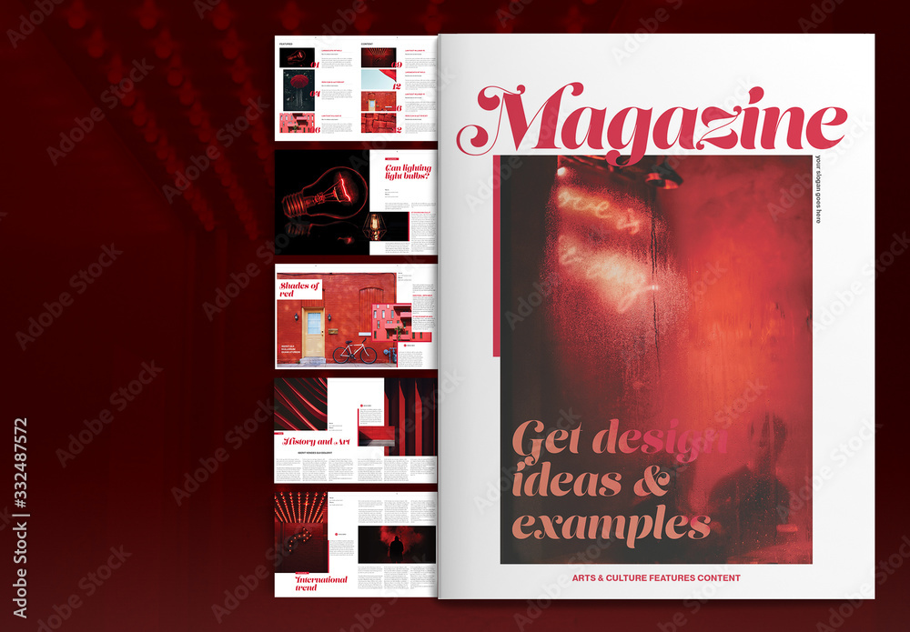 Red Magazine Layout Stock Template | Adobe Stock