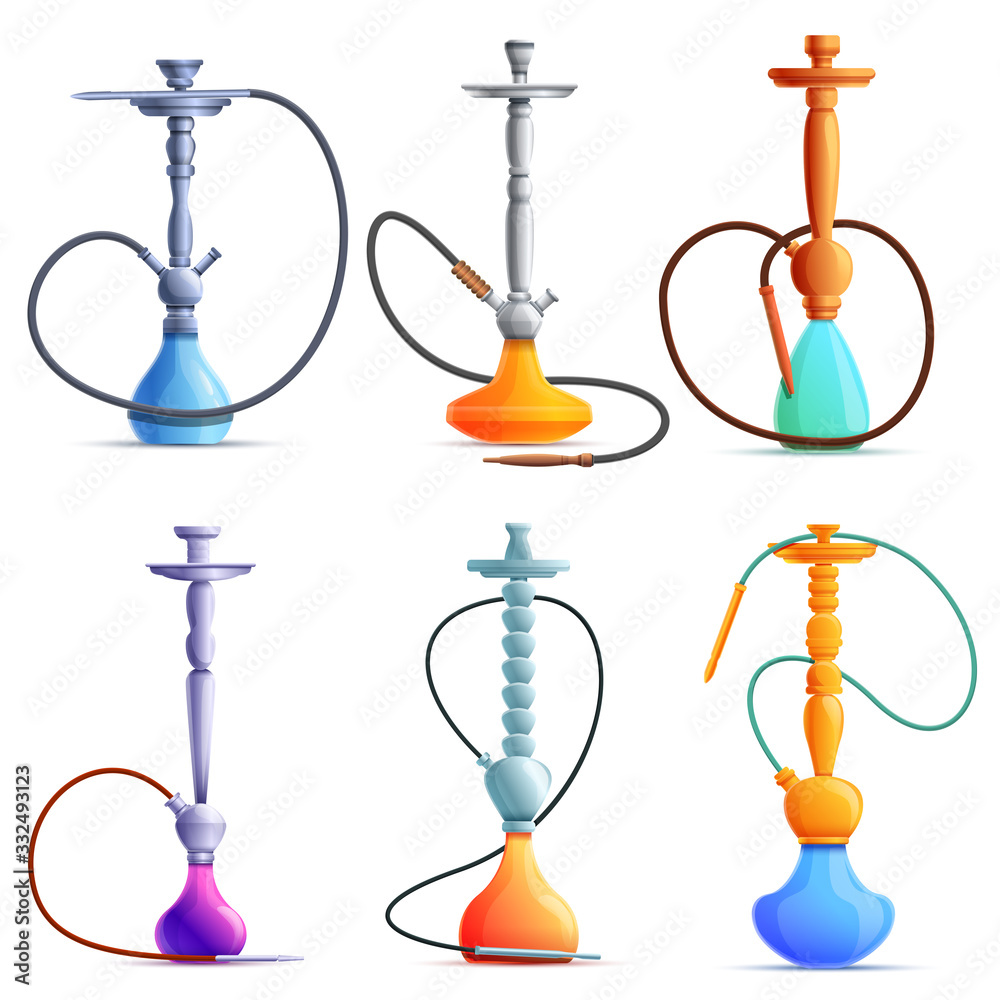 Set of cartoon hookahs, vector illustration Stock Vector | Adobe Stock