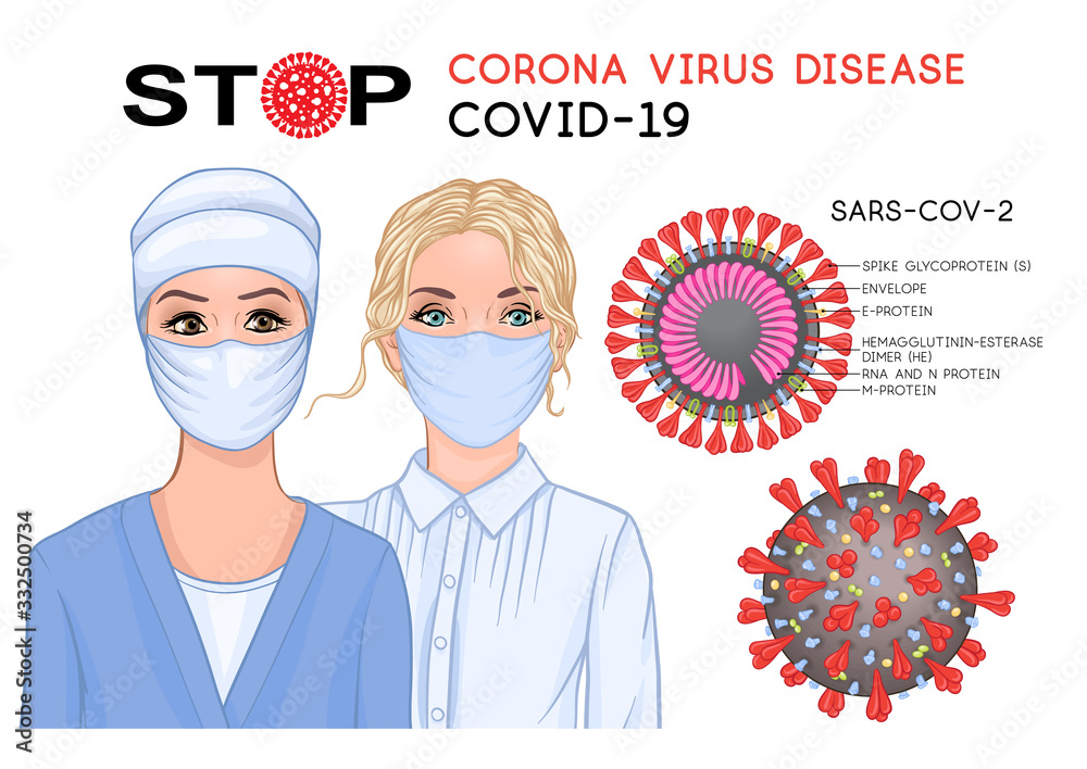 Vetor de Coronavirus set elements for design. Stop covid-19 sign, sars ...
