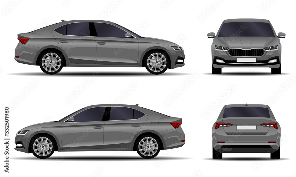 realistic car. sedan. side view, front view, back view. Stock Vector ...