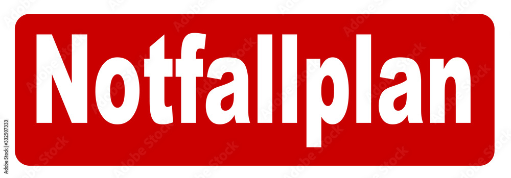 Stempel weiß mit Druck NOTFALLPLAN auf rotem Hintergrund Stock ...