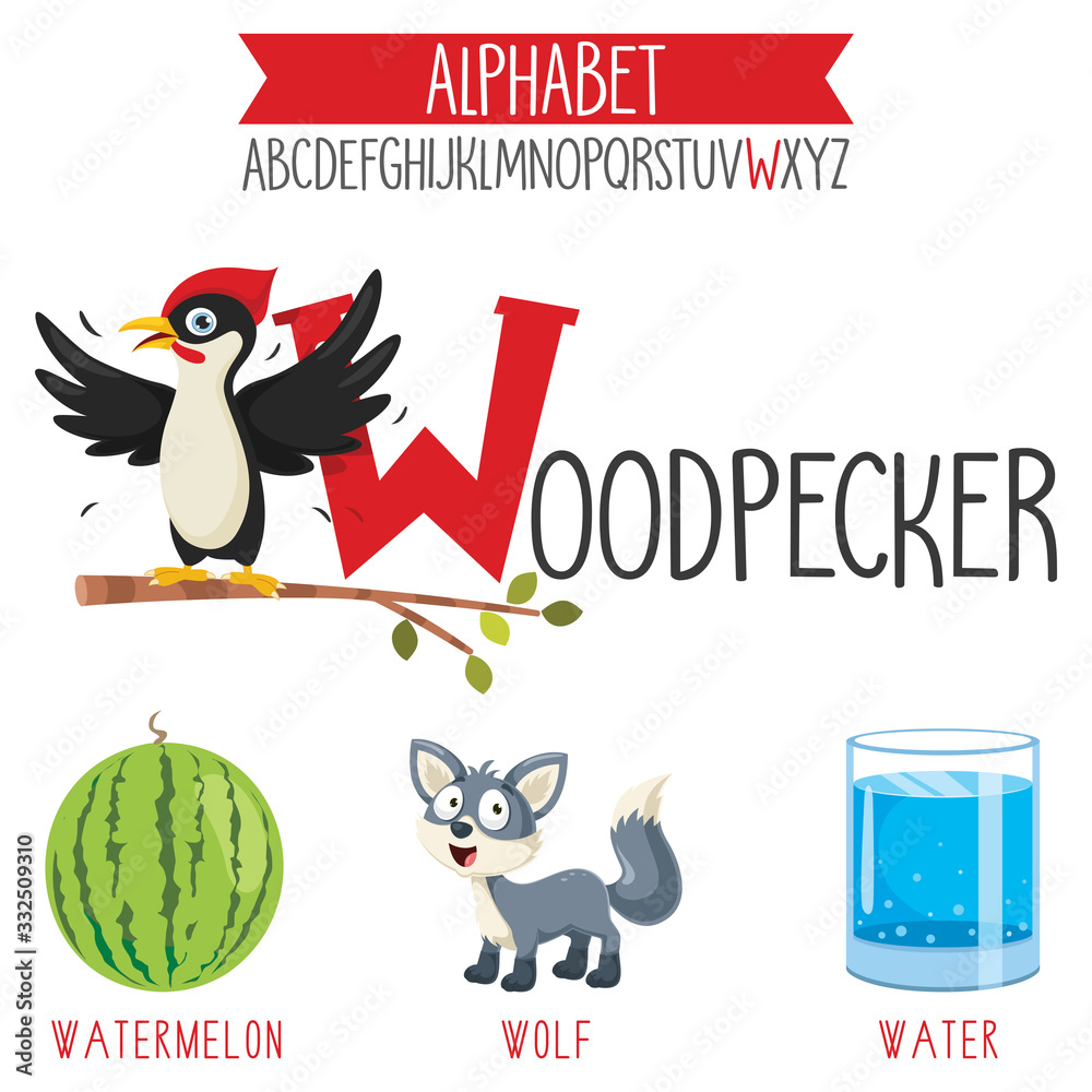 Illustrated Alphabet Letter And Cartoon Objects Stock Vector | Adobe Stock