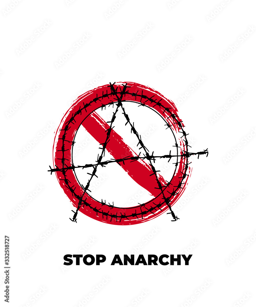 Stop anarchy grunge stamp with black barbed wire anarchy symbol print ...
