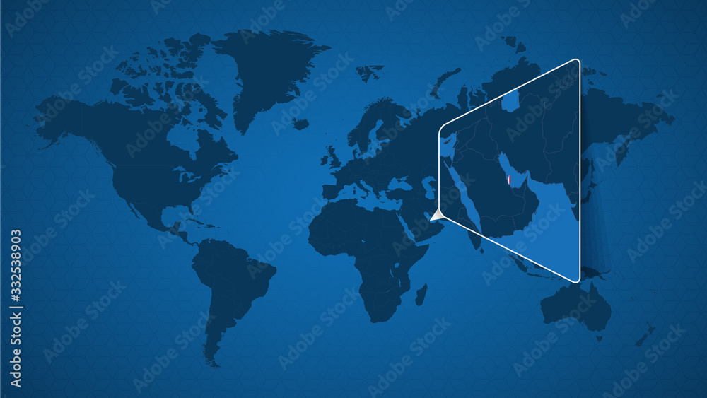 Detailed world map with pinned enlarged map of Qatar and neighboring ...