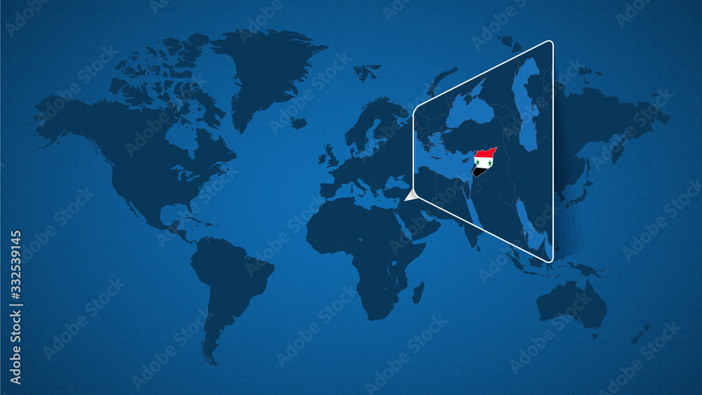 Detailed world map with pinned enlarged map of Syria and neighboring ...