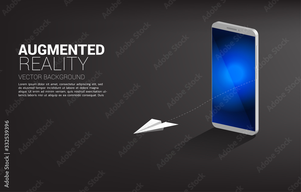 Airplane paper origami flying from 3D mobile phone. Concept for ...
