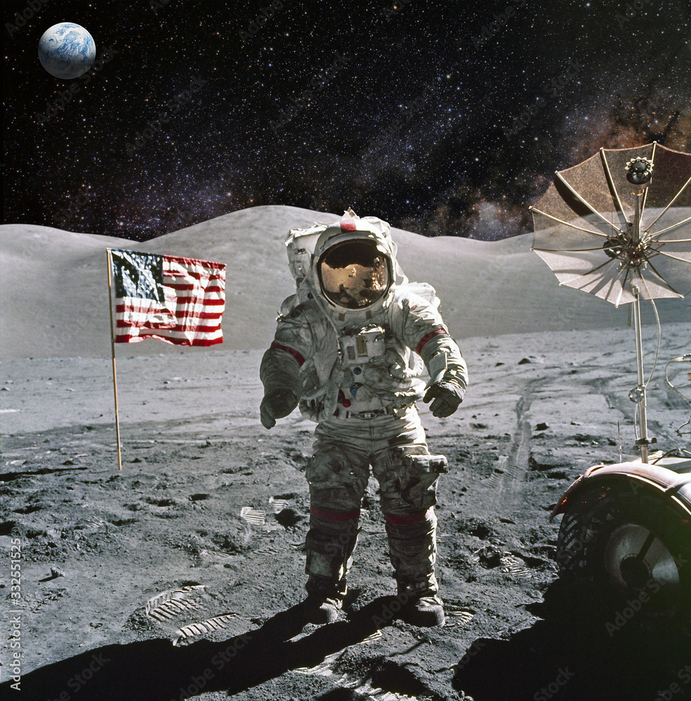 Astronaut on lunar (moon) landing mission. Elements of this image ...