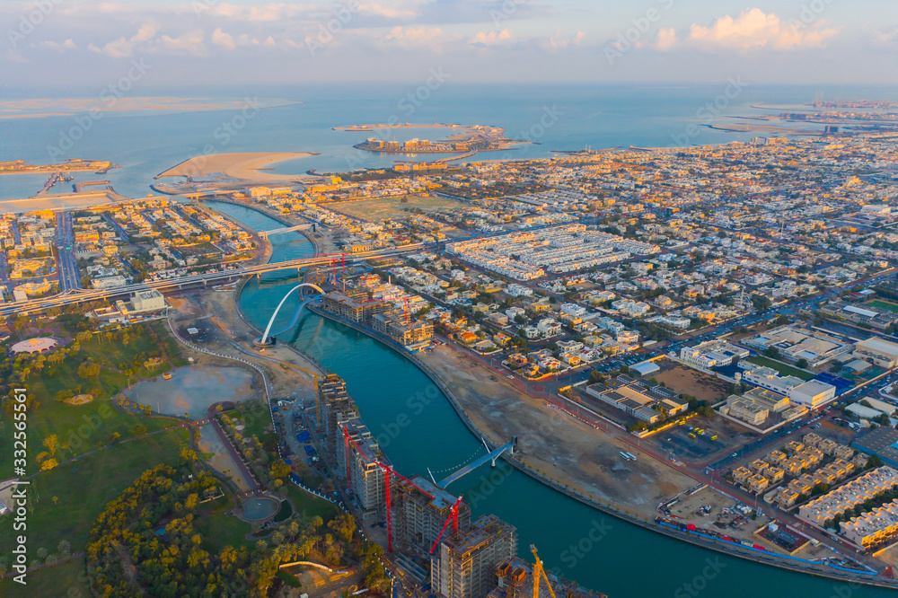 Aerial view of Tolerance bridge. Structure of architecture with lake or ...