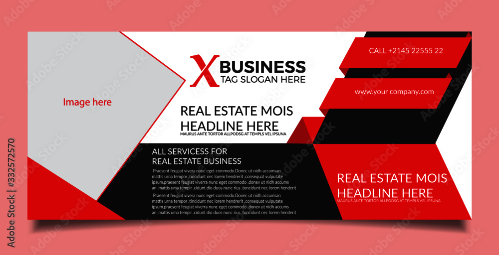 Billboard design, red template for placement of photos and text Stock ...