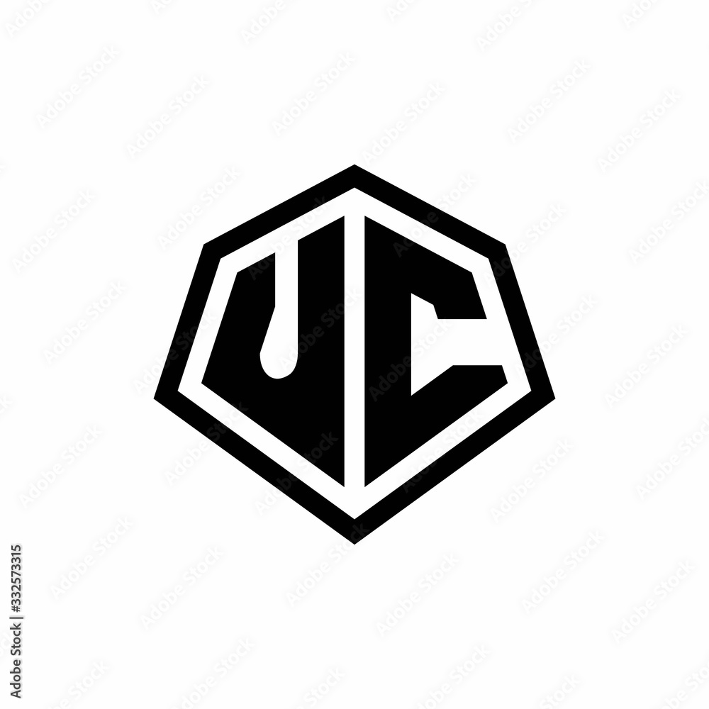 UC monogram logo with hexagon shape and line rounded style design ...