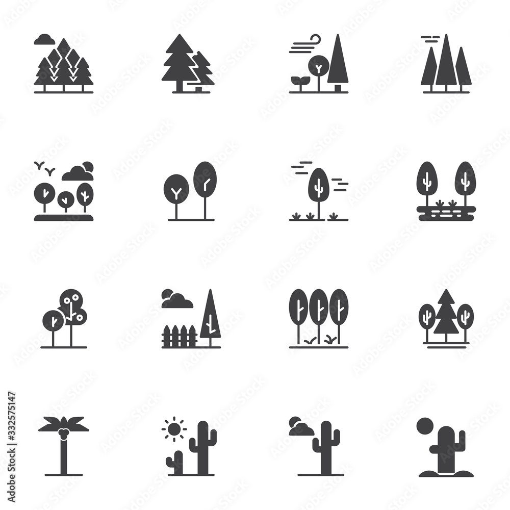 Nature landscape vector icons set, modern solid symbol collection ...