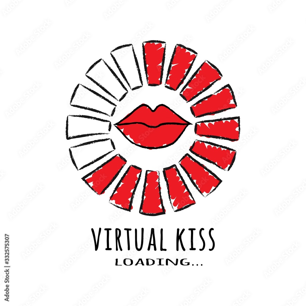 Round progress bar with inscription - Virtual kiss loading and red ...