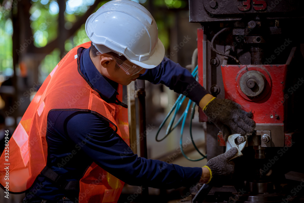 The Industry engineering wearing safety uniform control used locking ...