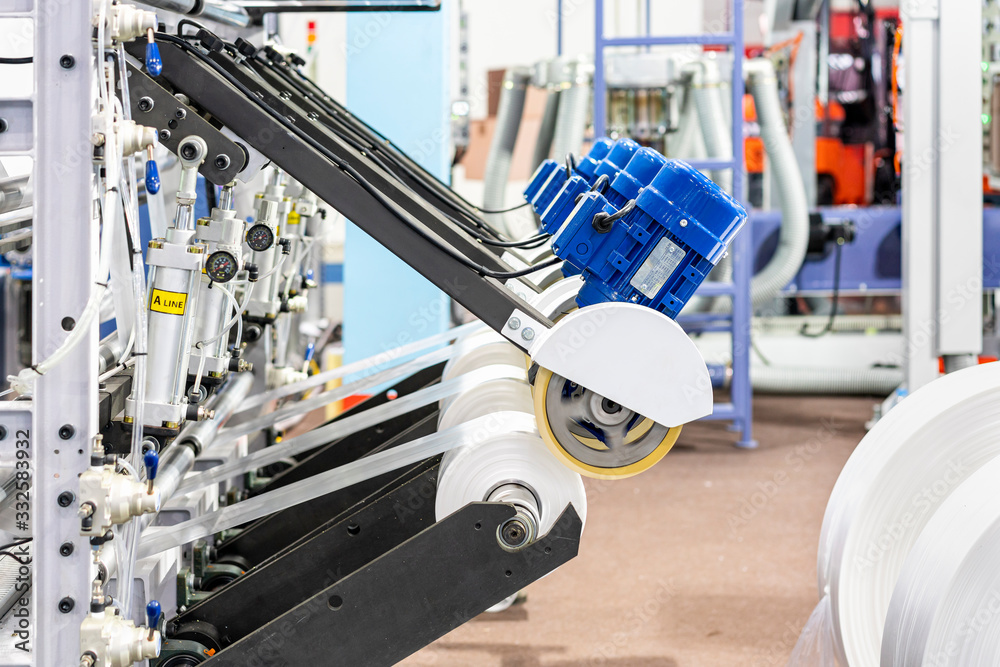 Raw material plastic roll set on feed set of high technology modern and ...