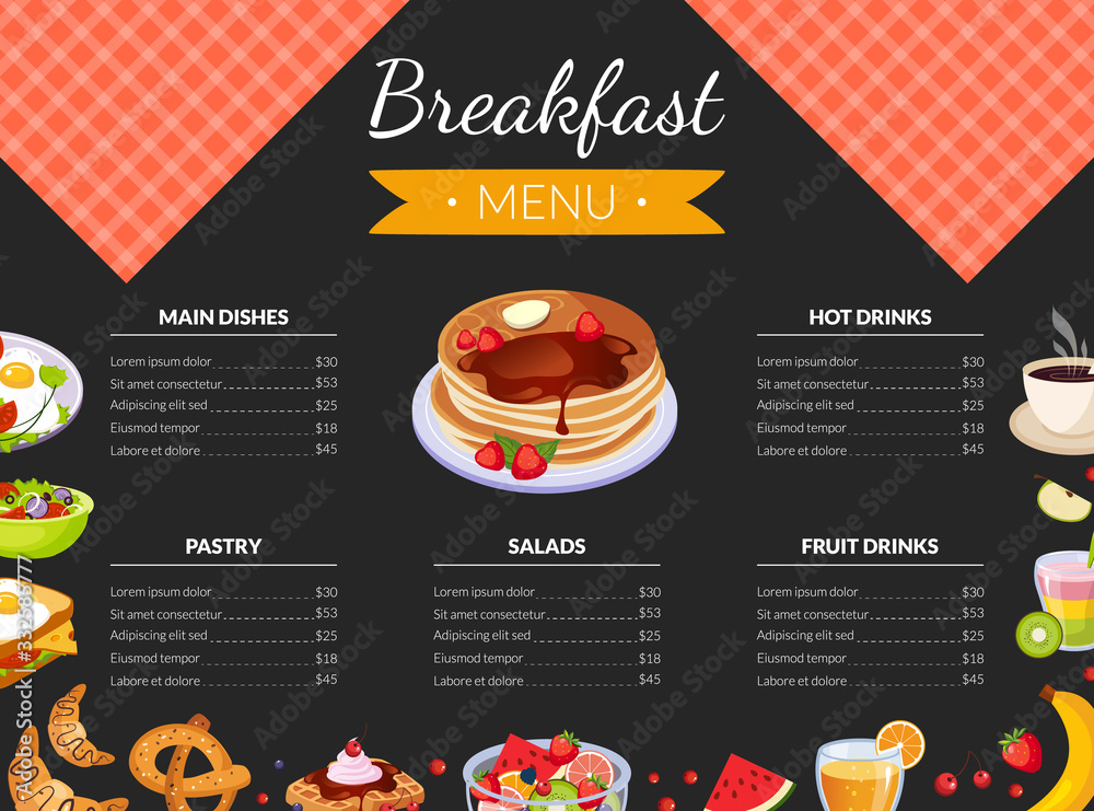 Breakfast Menu Template for Restaurant and Cafe Including Vector ...