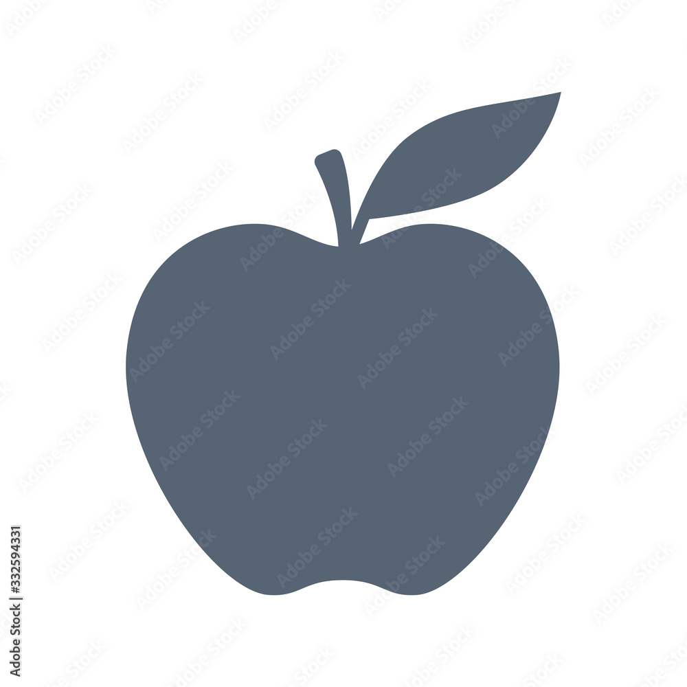 Vector blue silhouette apple with a leaf. Isolated on white background ...