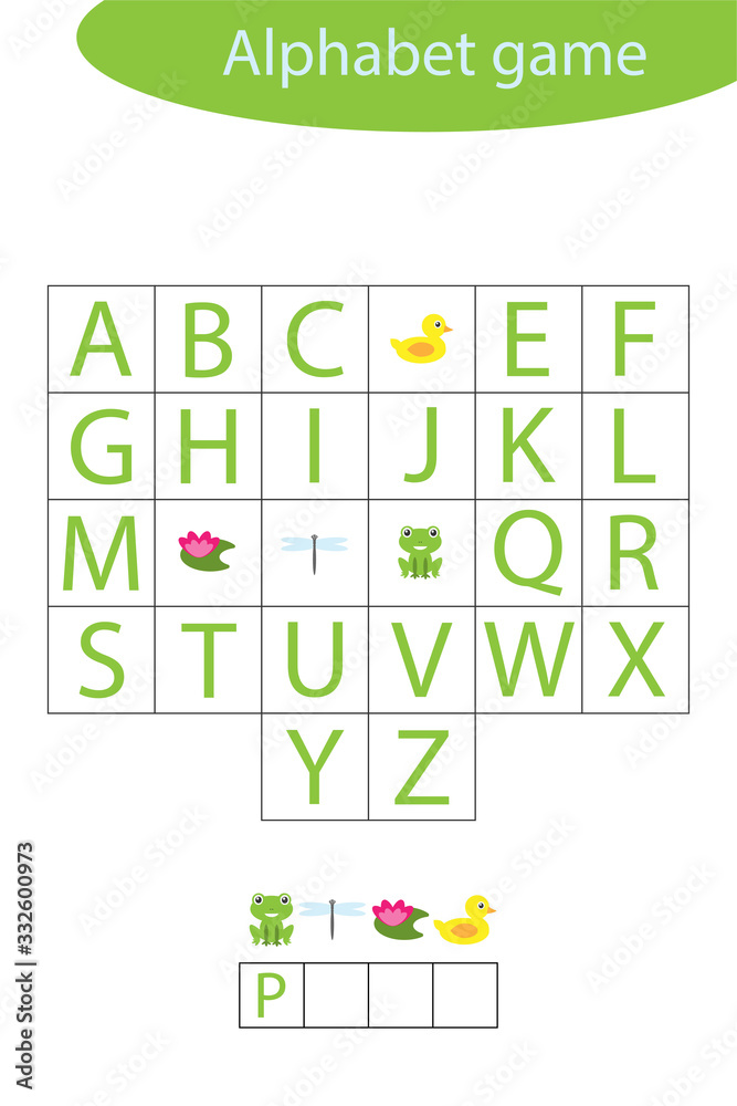 Pond life alphabet game for children, make a word, preschool worksheet ...