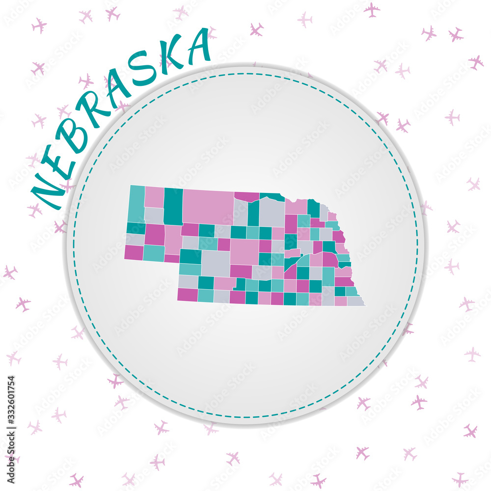 Nebraska map design. Map of the us state with regions in emerald ...