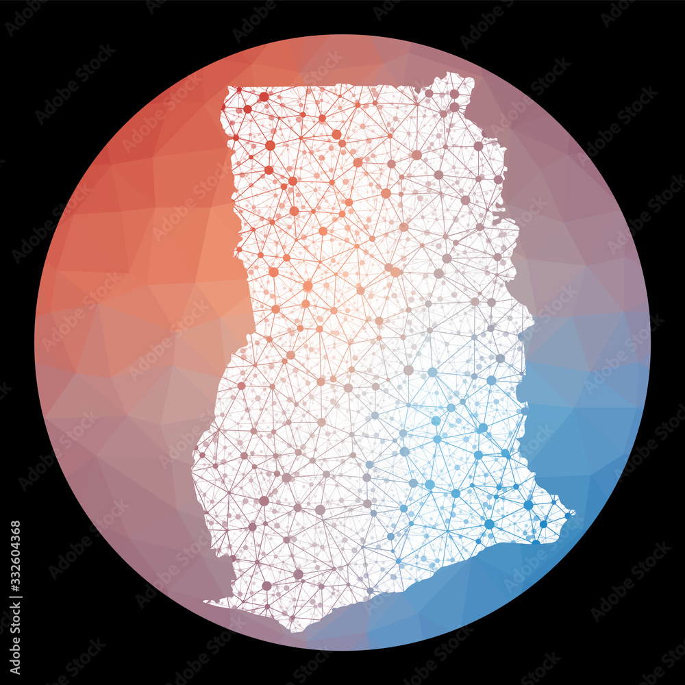 Vector network Ghana map. Map of the country with low poly background ...