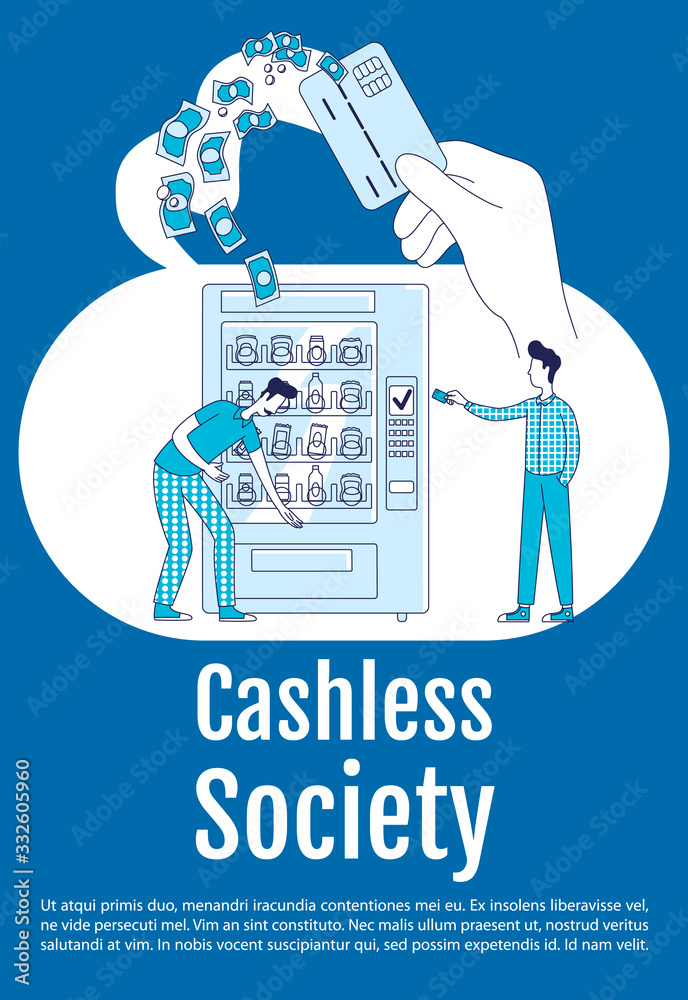 Cashless society poster flat silhouette vector template. Vending ...