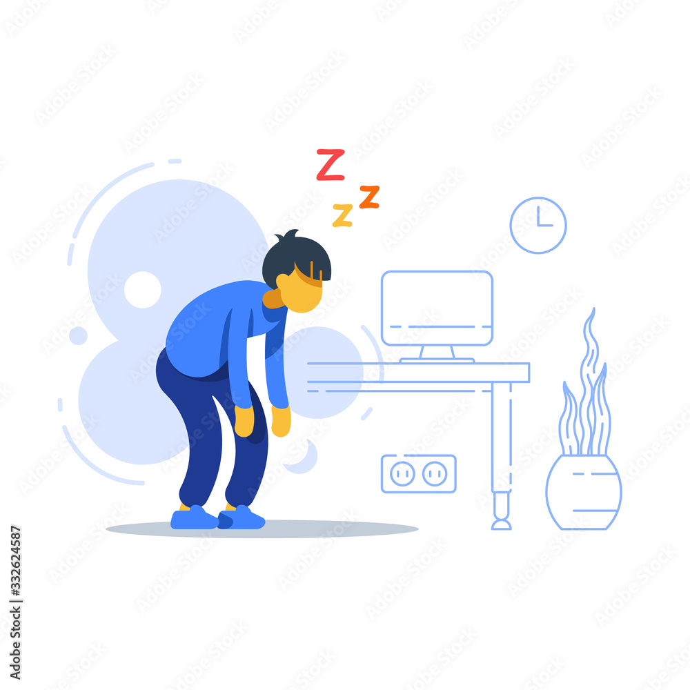 Sleepy man, sleep deprived, boring work, tired with tasks, lack of ...