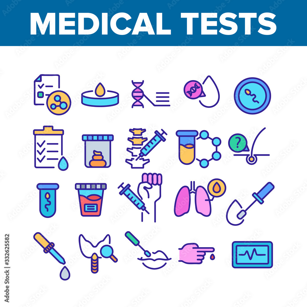 Medical Test Analysis Collection Icons Set Vector. Health Medical Test ...