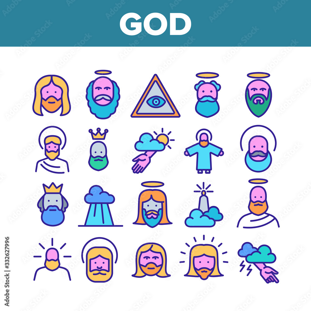 God Christian Religion Collection Icons Set Vector. Christianity And ...