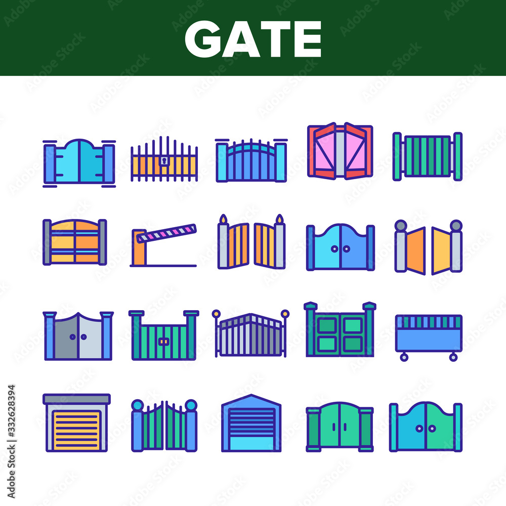 Gate Entrance Tool Collection Icons Set Vector. Garage And Parking ...