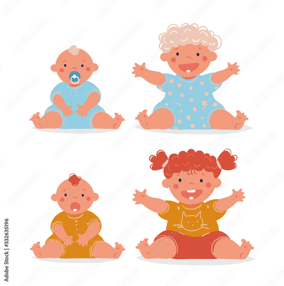 Cute little boy and girl. Cartoon character growth at several ages ...