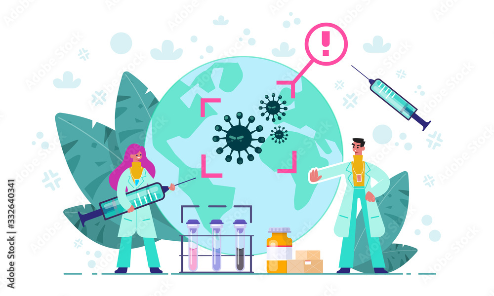 Epidemiology. Medical chemistry laboratory. Health danger. Tiny ...