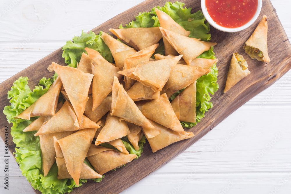 Traditional asian vegetarian food samosa Stock Photo | Adobe Stock