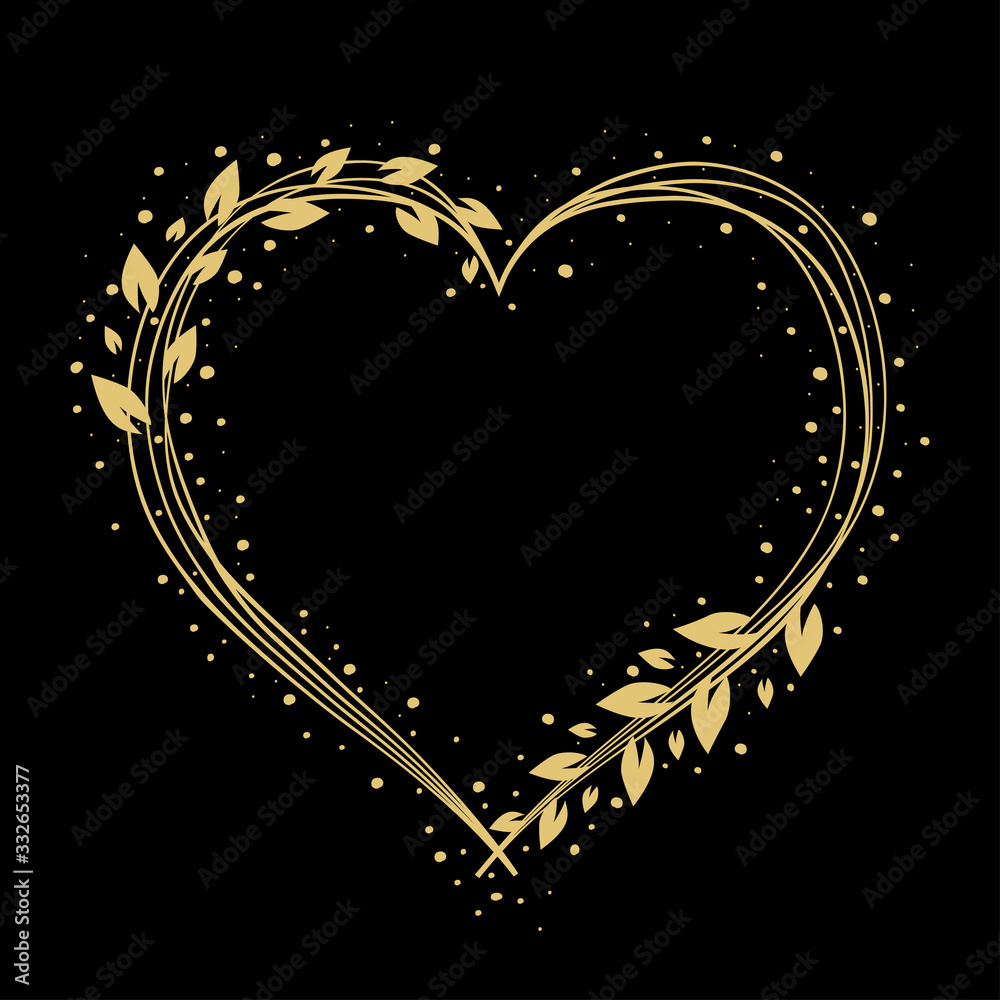 Premade heart design with floral wreath. Hand drawn heart. Vector and ...