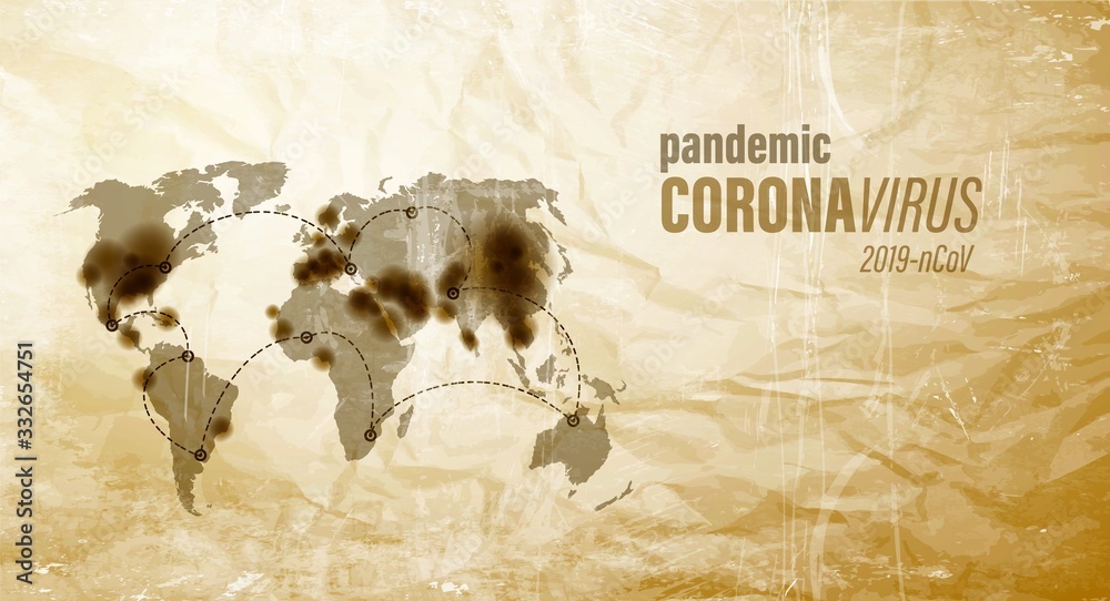 Coronavirus pandemic map on old brown paper. Sars type of virus 2019 ...